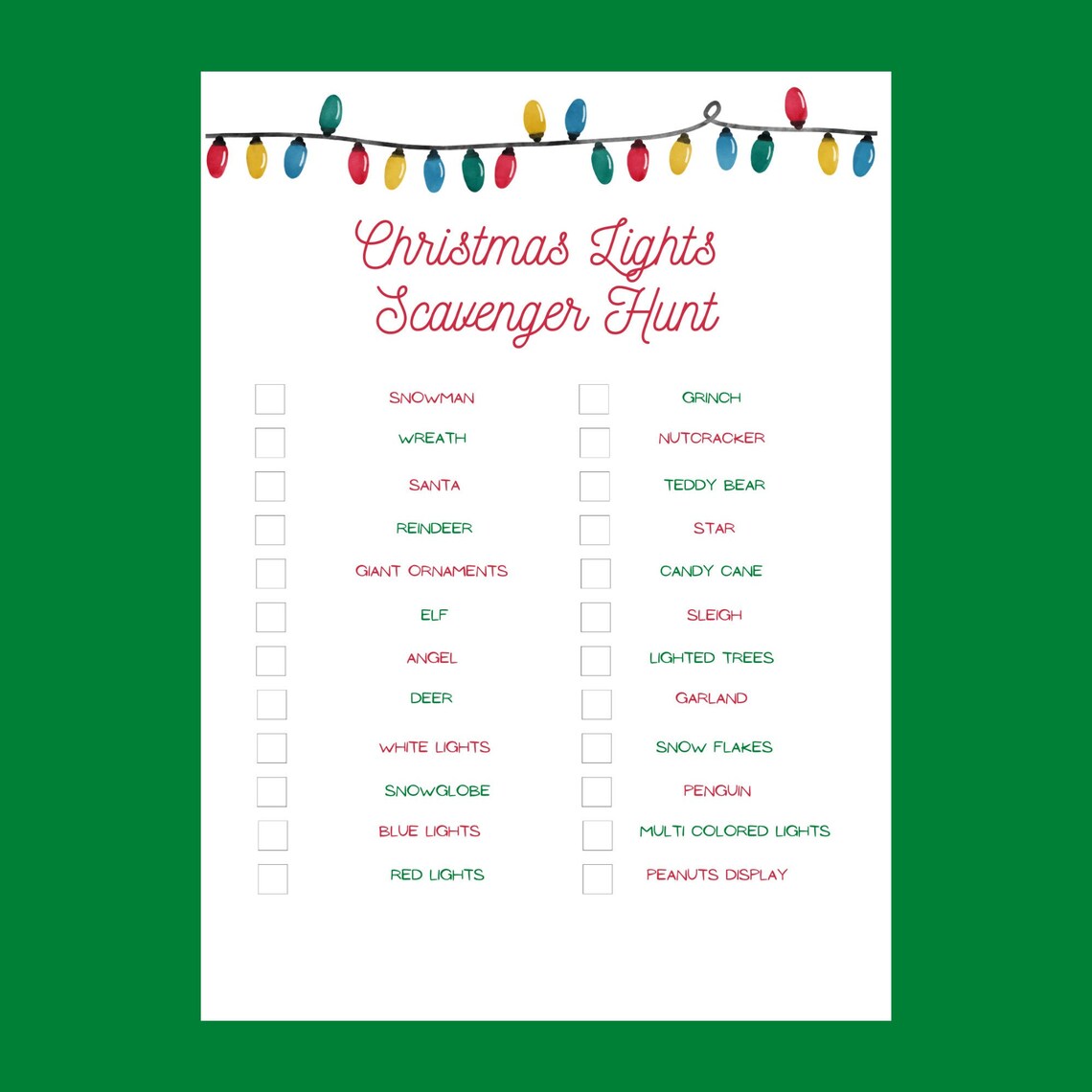 Christmas Lights Scavenger Hunt, Kids Scavenger Hunt, Christmas Light ...