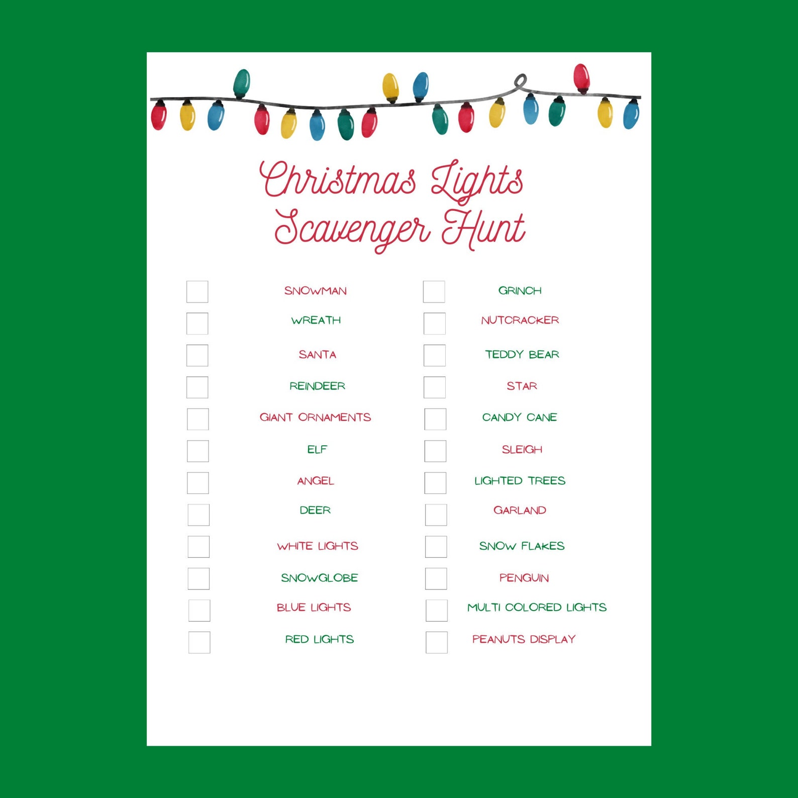 Christmas Lights Scavenger Hunt, Kids Scavenger Hunt, Christmas Light ...