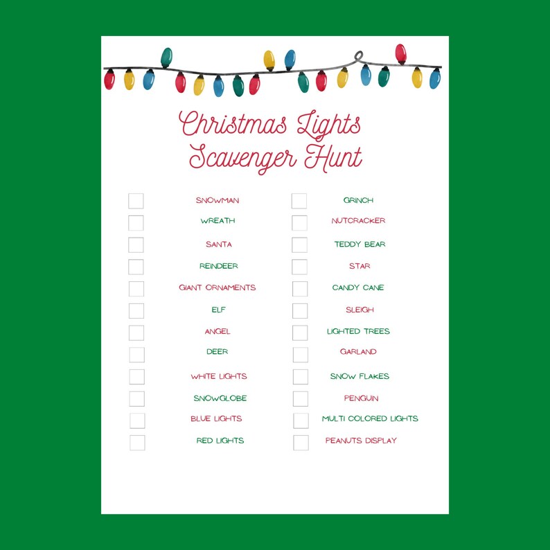 Christmas Lights Scavenger Hunt, Kids Scavenger Hunt, Christmas Light ...