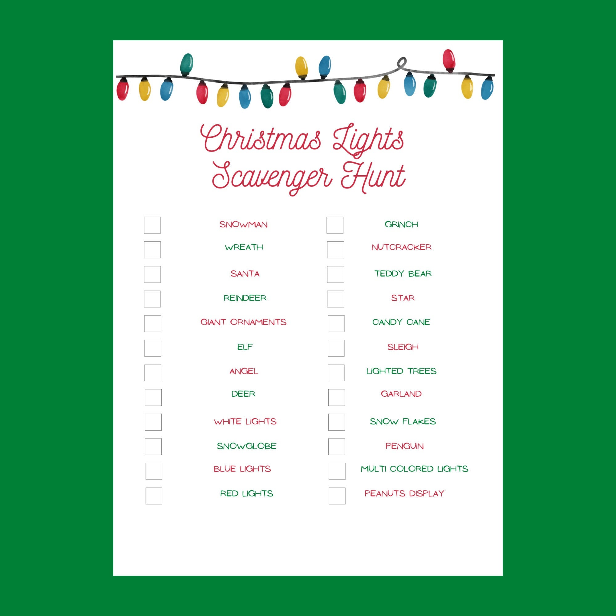 Christmas Lights Scavenger Hunt, Kids Scavenger Hunt, Christmas Light ...
