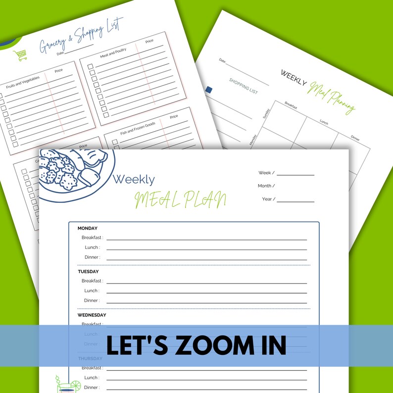 Weekly Meal Planner and Grocery List, Organizational Meal Planner ...