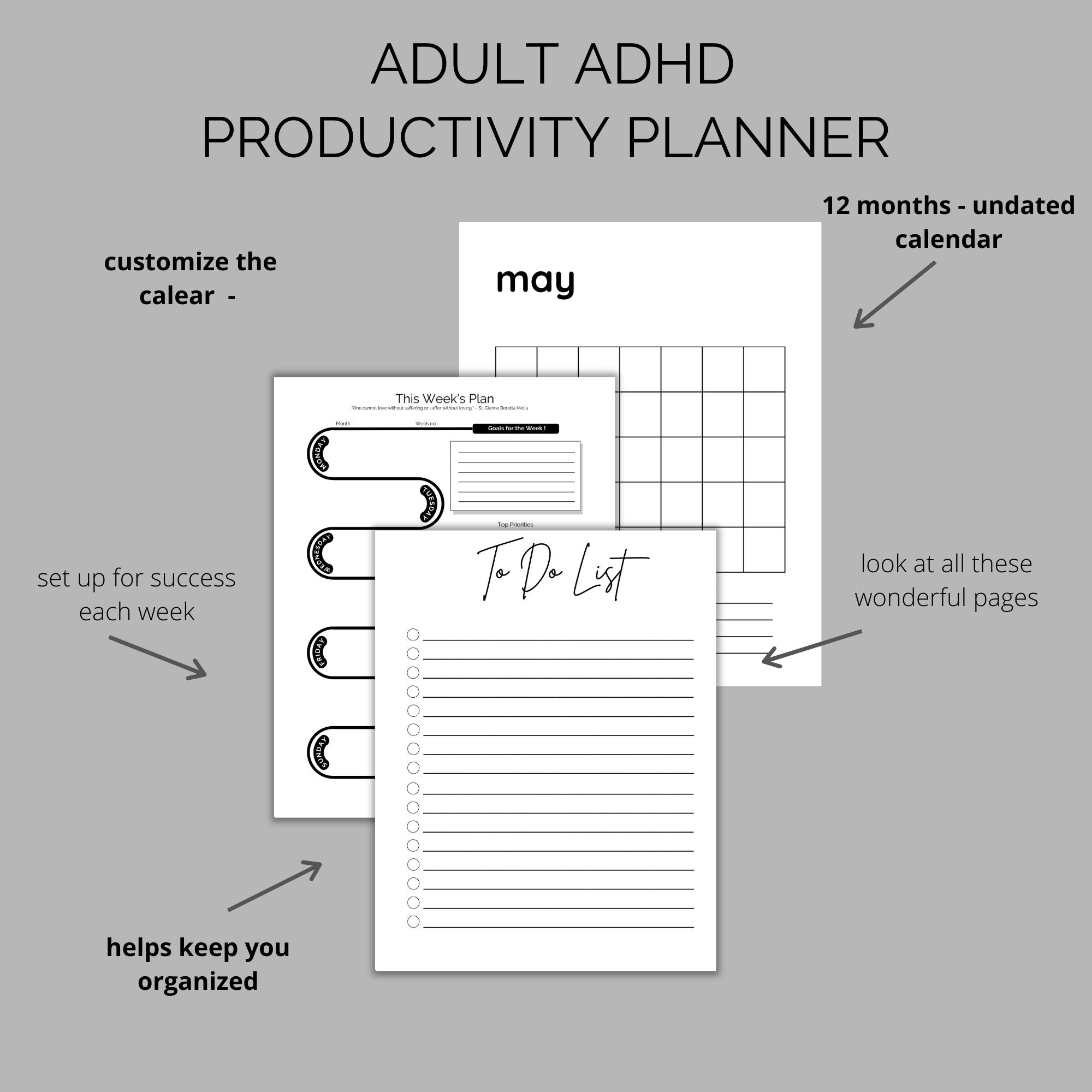 ADHD Printable Planner, Adult Printable Planner, Organizational Planner ...