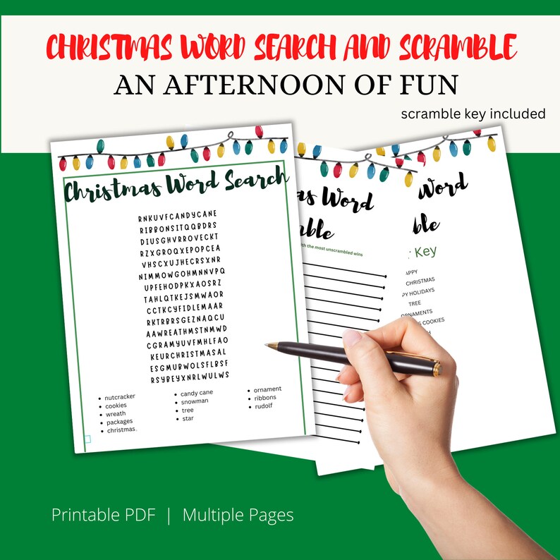 Christmas Word Search and Scramble, Christmas Party Games, Kids ...