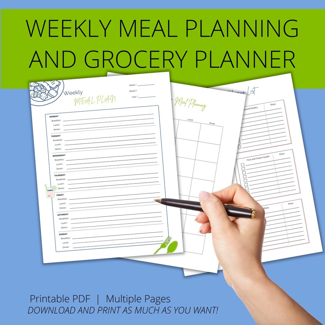 Weekly Meal Planner and Grocery List, Organizational Meal Planner ...