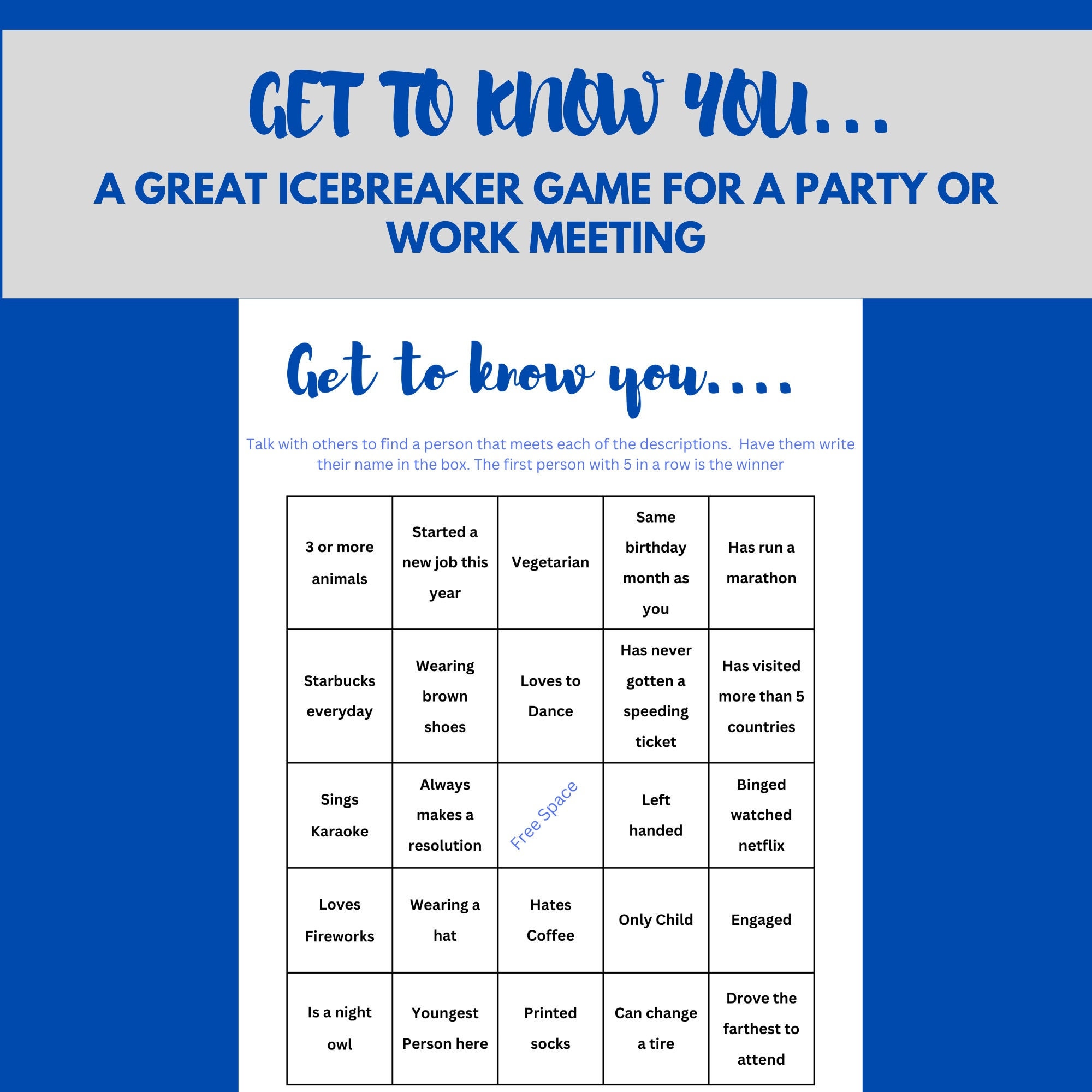 Icebreaker Party Game, Human Bingo, Work Icebreaker, Party Icebreaker ...