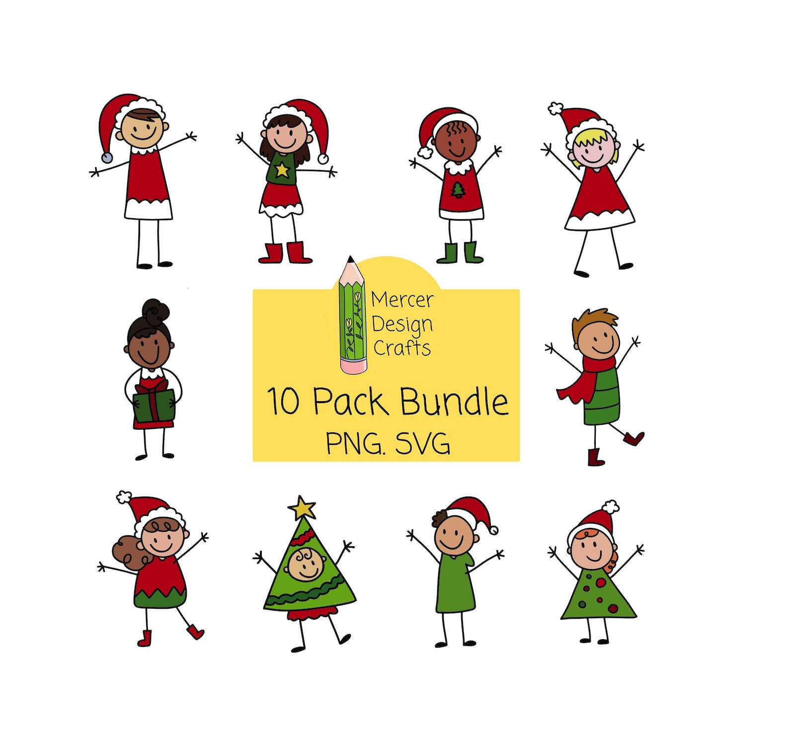 Stick Figure Bundle, Christmas Clipart, Stick Figure Kids, Stick Figure ...