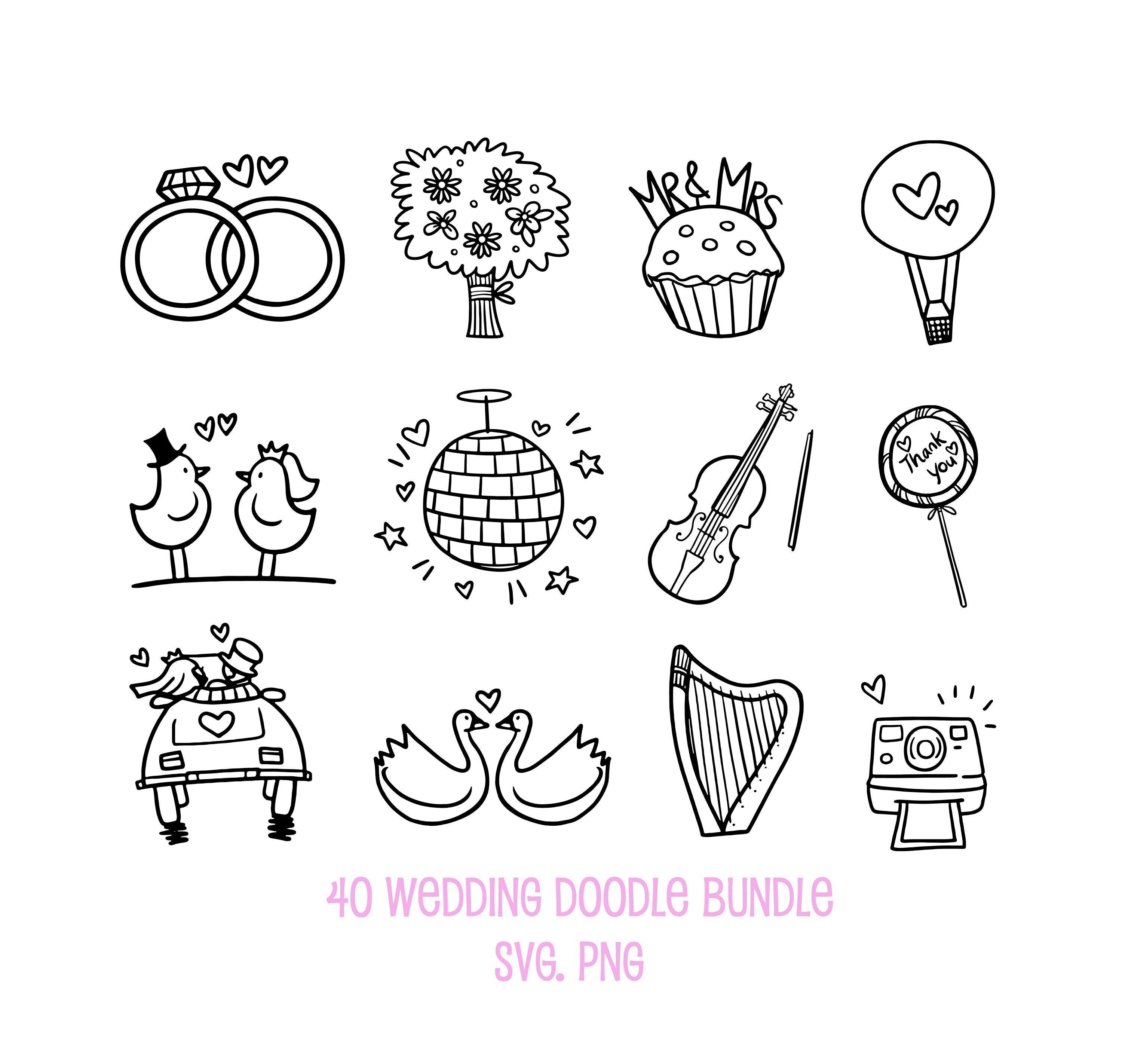 Wedding Doodle Svg, Wedding Icons SVG, Wedding Clipart,guest Board ...