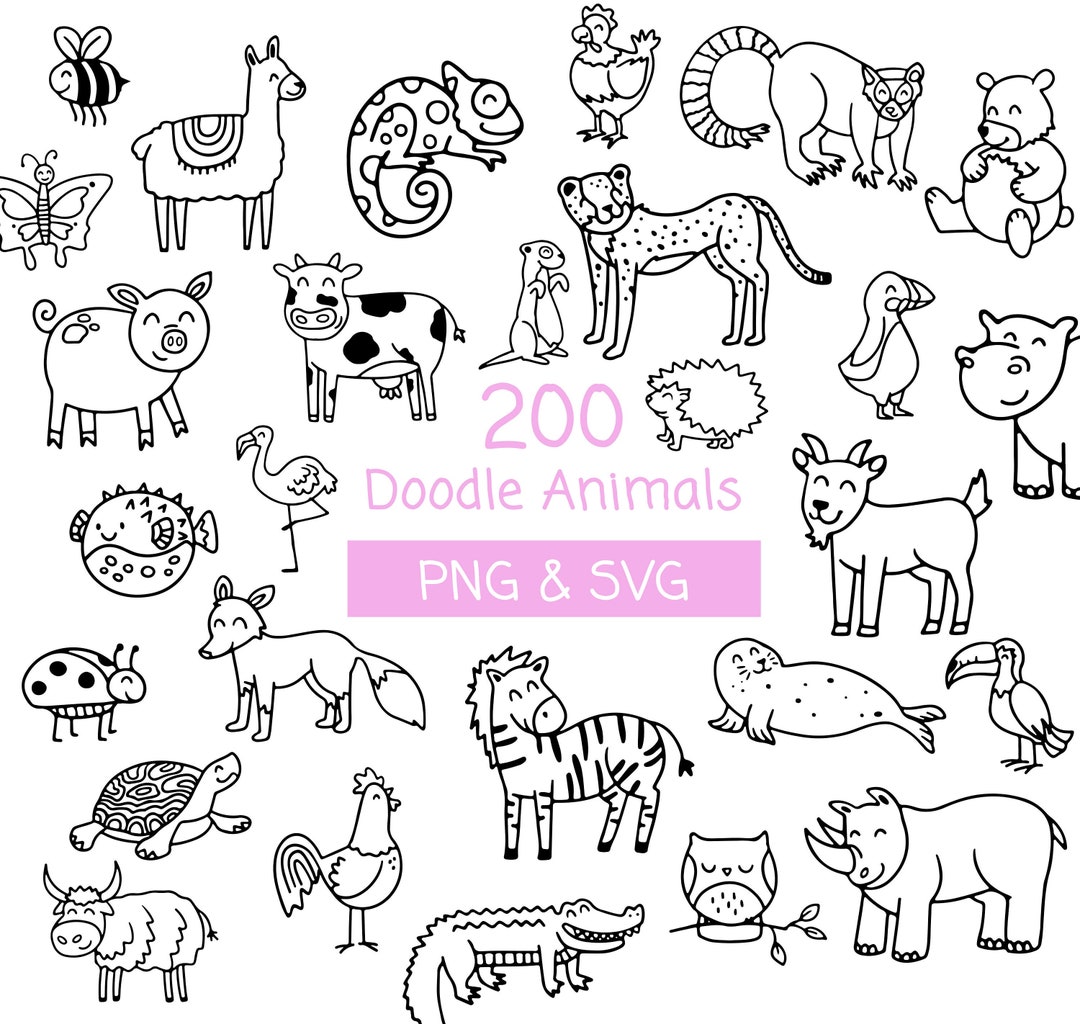 Animal Doodle SVG Bundle, Animal Svg, Doodle Svg, Cute Animal Svg, Farm ...