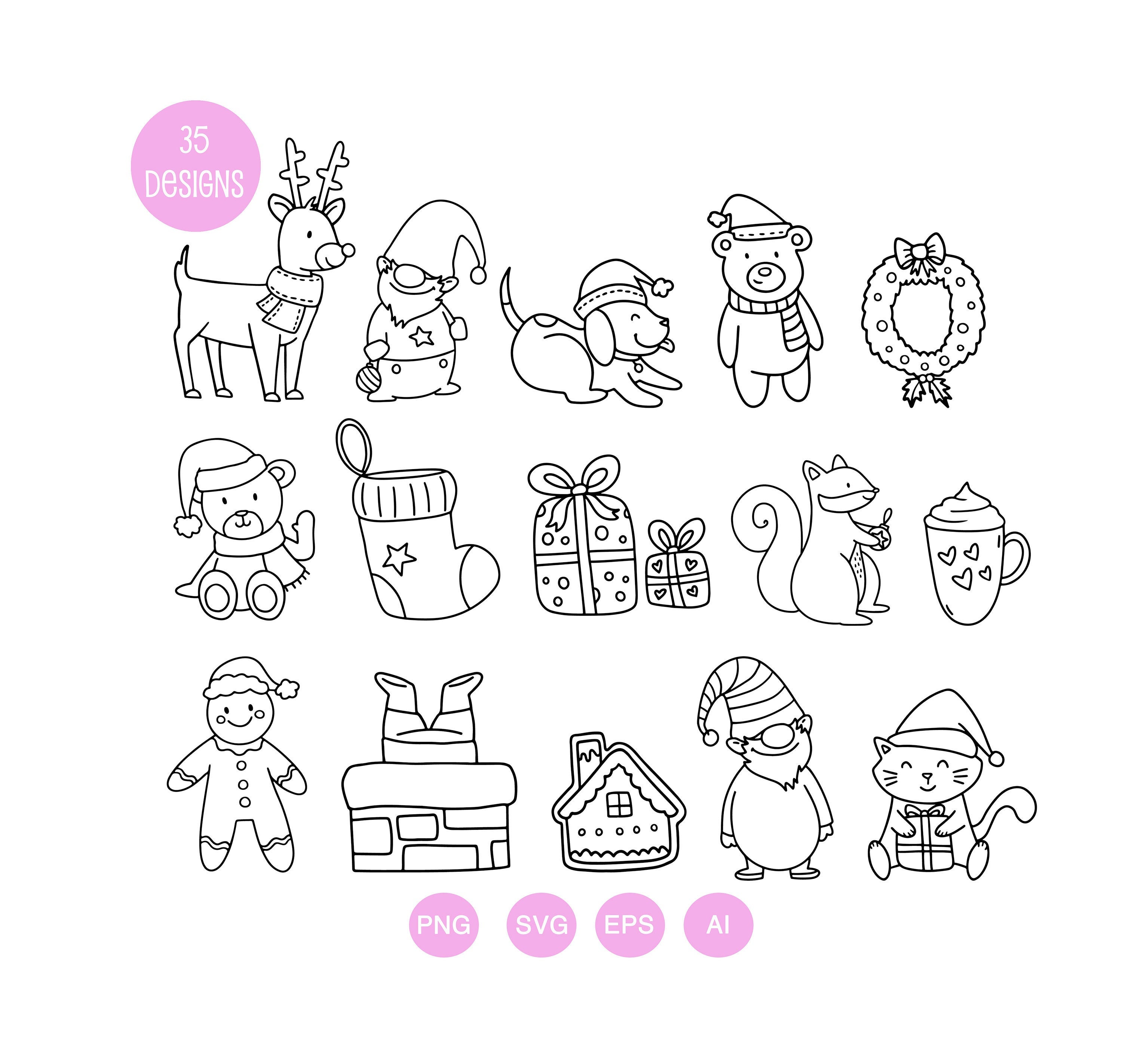 Christmas SVG Bundle, Cut File, Doodle SVG, Cute Animal Svg, Christmas ...