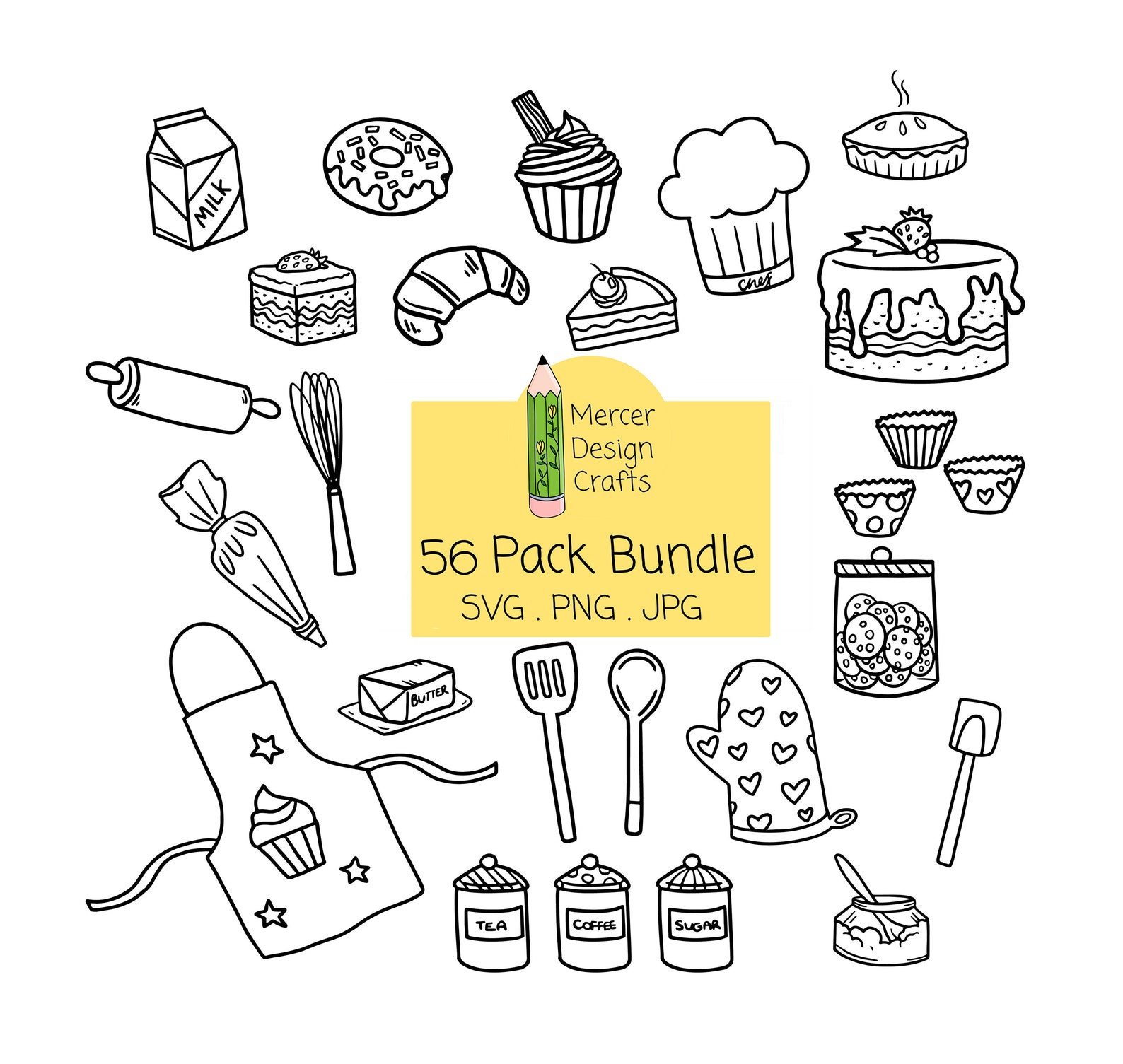 Baking SVG Bundle for Cut File, Baking Clipart, Baking Doodle, Hand ...