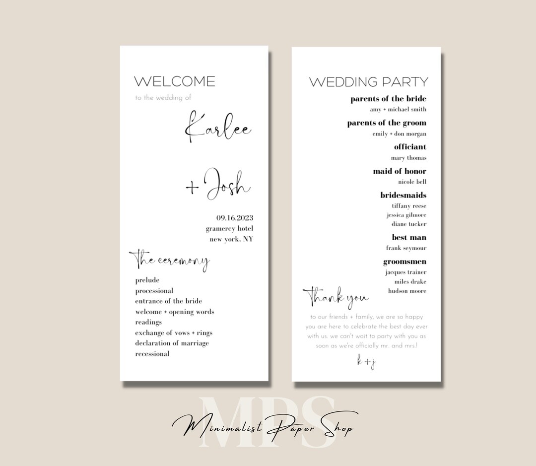 Chic White and Black Wedding Program Template | Wedding Order of Events | Printable DIY Wedding ...