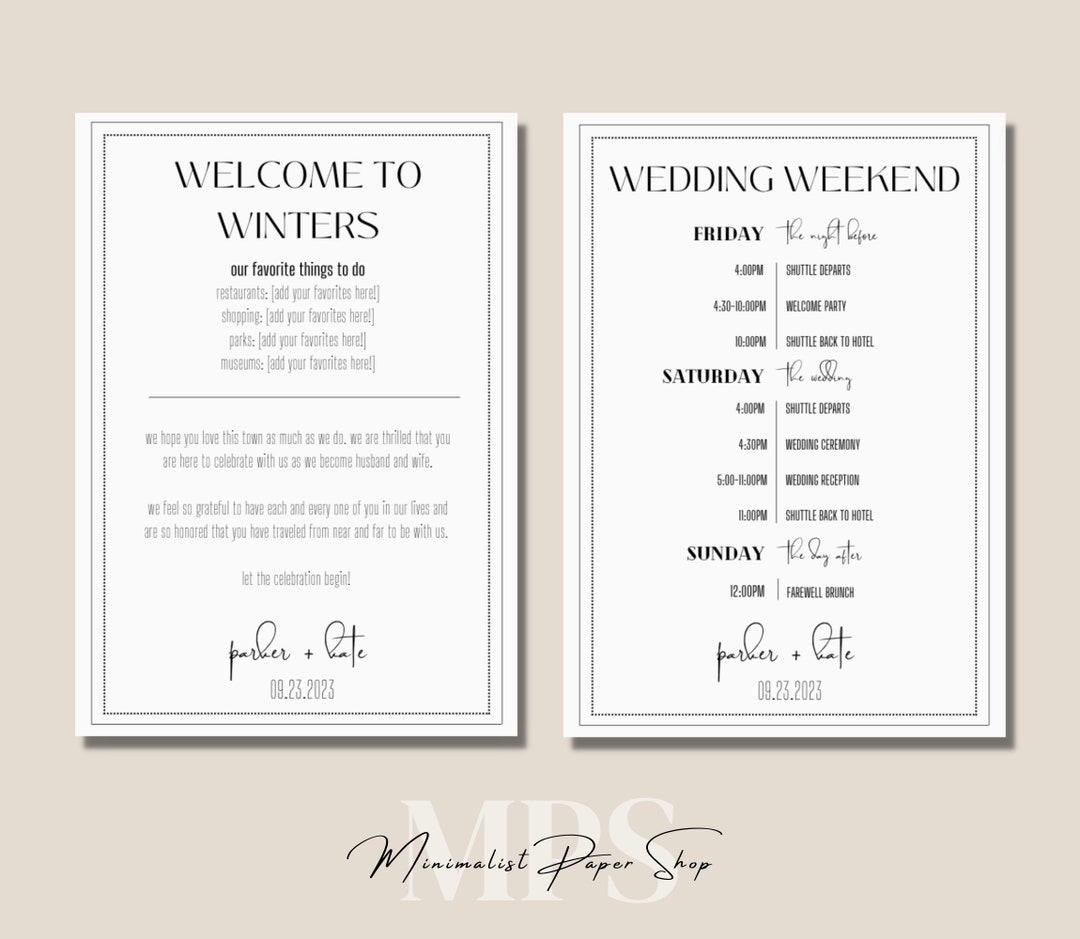 Modern Wedding Welcome Card and Wedding Weekend Events Schedule ...
