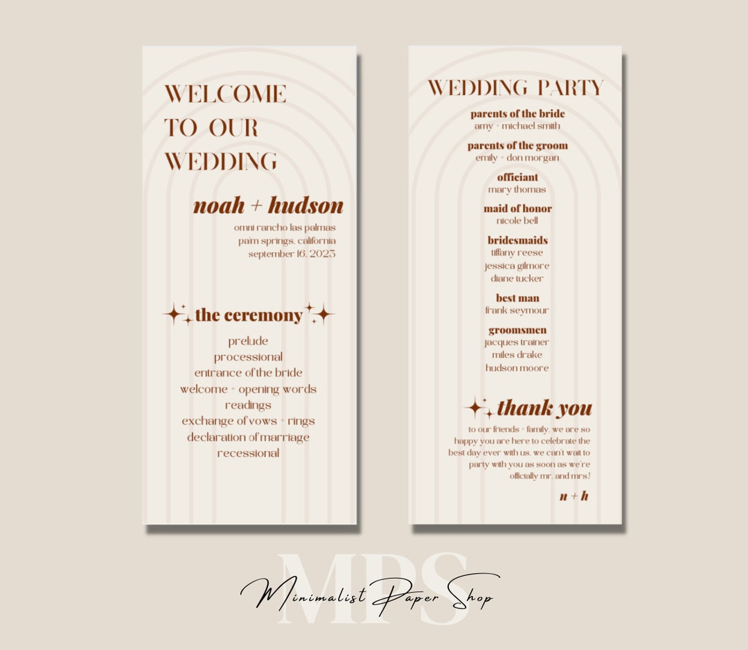 Boho Wedding Program Template | Wedding Order of Events | Printable DIY Wedding Template ...