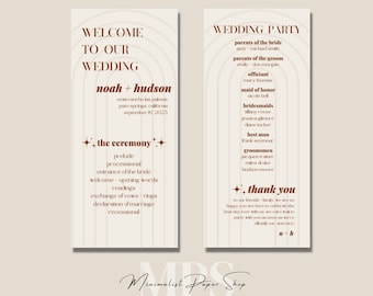 Chic Black and White Wedding Program Template | Wedding Order of Events ...