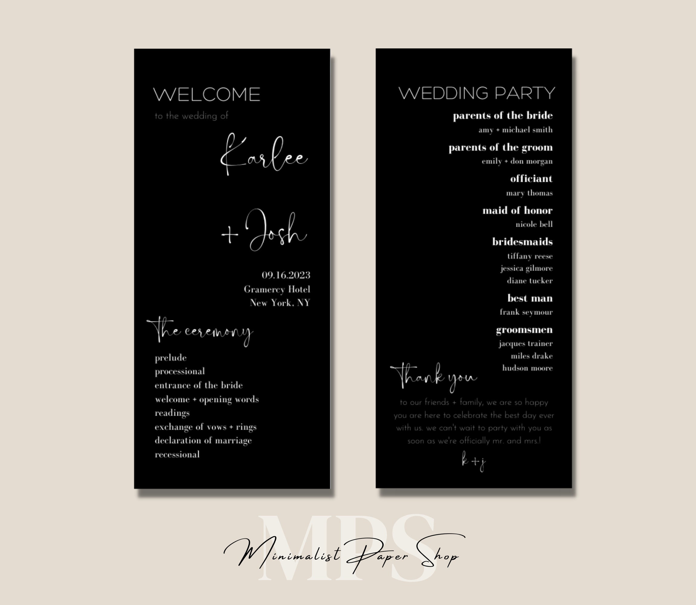 Chic Black and White Wedding Program Template | Wedding Order of Events ...