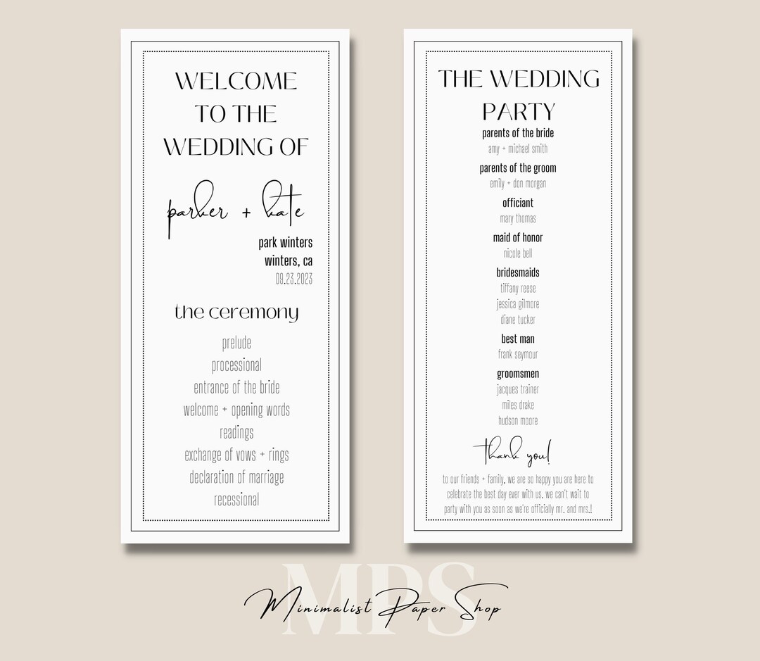 Modern Wedding Program Template | Wedding Order of Events | Printable ...