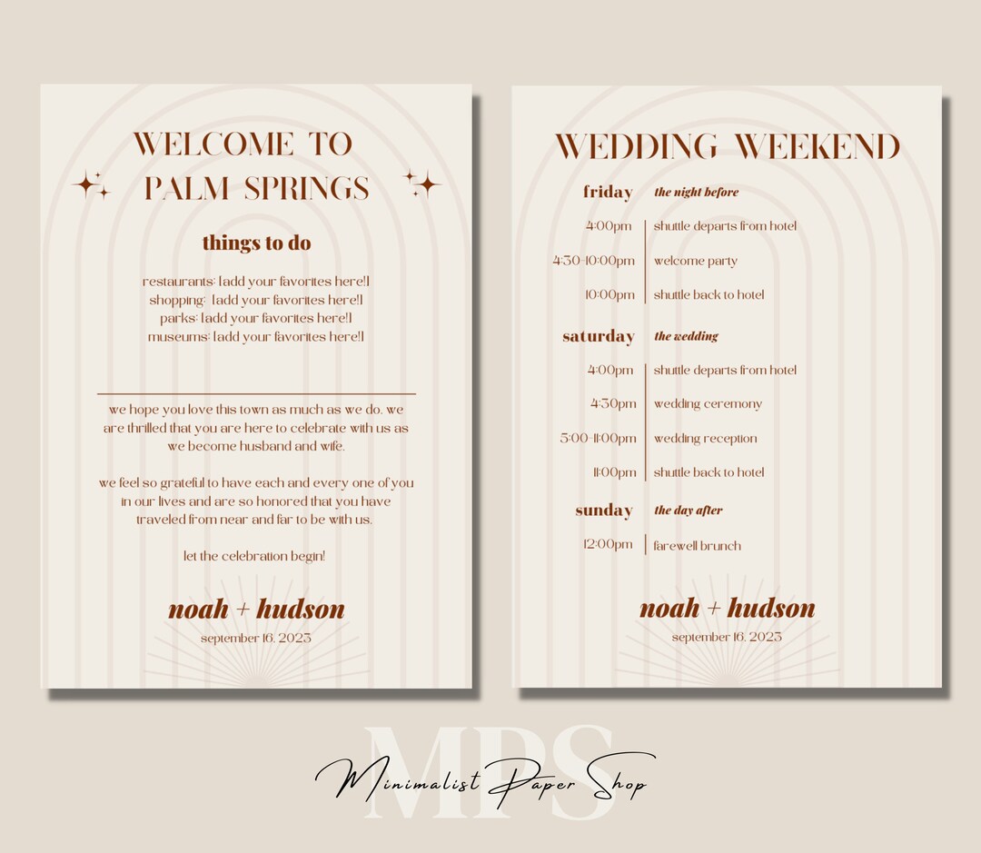 Boho Wedding Welcome Card and Wedding Weekend Events Schedule Template ...