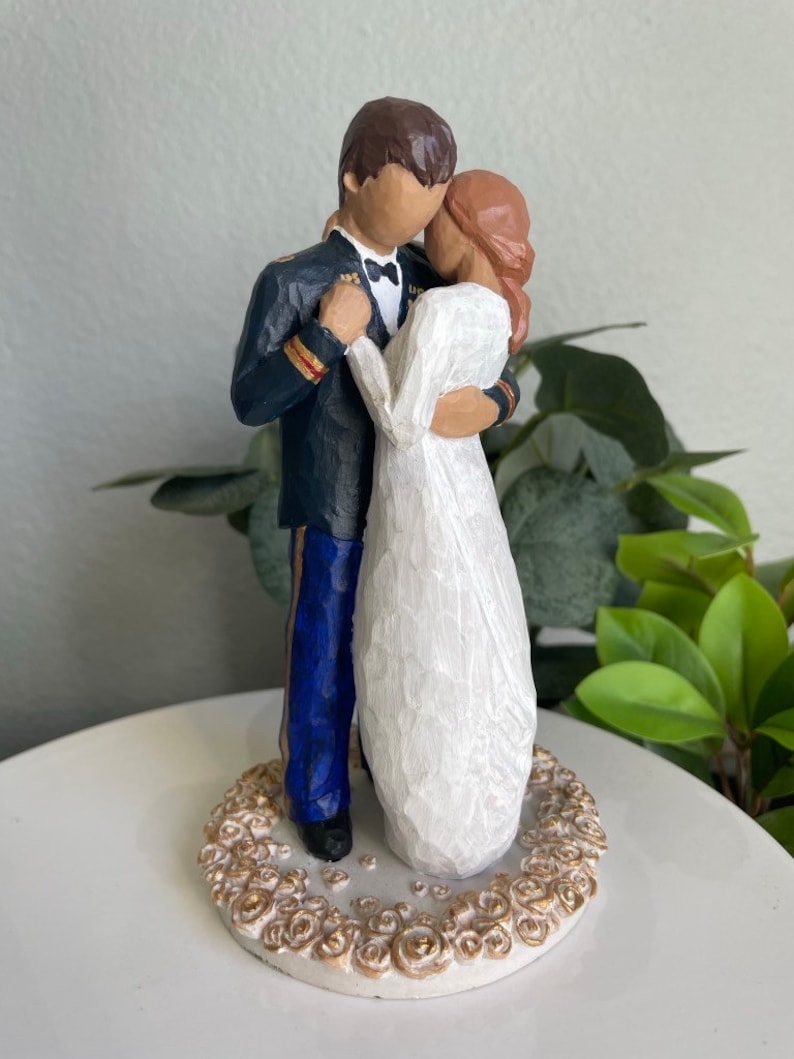 Wedding Couple Figurine Cake Topper, Custom Hand Painted Hugging Couple ...