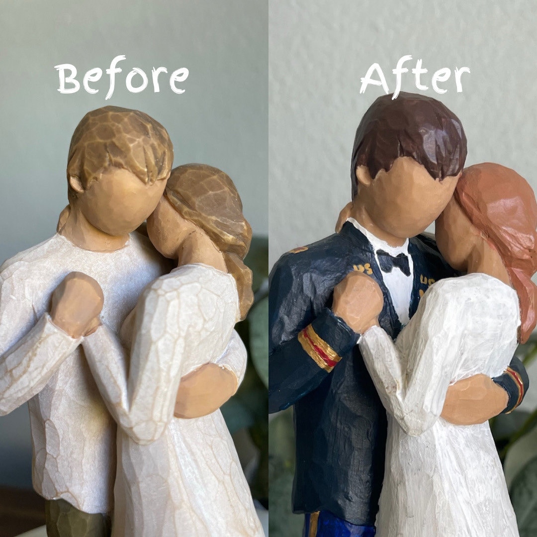 Wedding Couple Figurine Cake Topper, Custom Hand Painted Hugging Couple ...