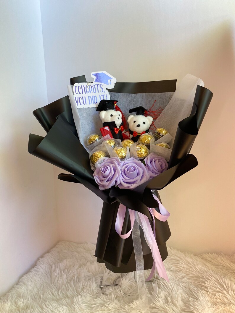 Custom Black Graduation Bear Flower Bouquet Graduation Plush - Etsy