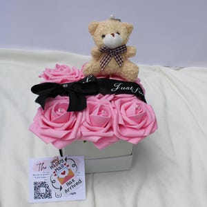 Pink Rose Box With Bear Gift Rose Eternal Rose Engagement Gift Box ...