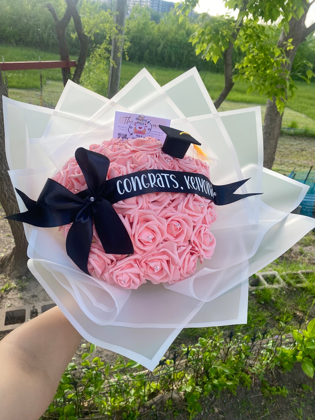 Personalize Pink Rose Graduation Flower Bouquet Graduation Gift - Etsy