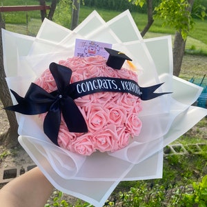 Personalize Pink Rose Graduation Flower Bouquet Graduation Gift - Etsy