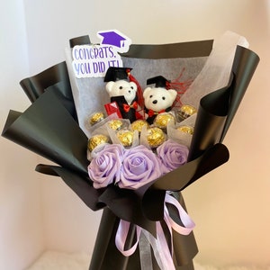 Custom Black Graduation Bear Flower Bouquet Graduation Plush Bear Gift ...