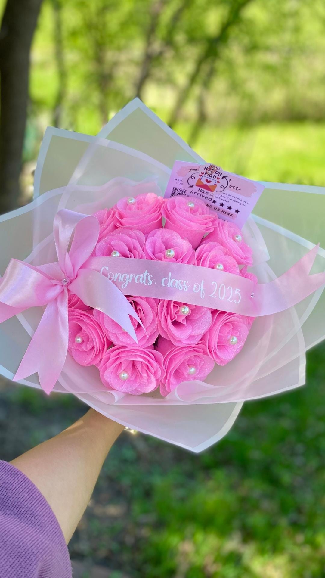 Pink Glitter Rose Bouquet – Coquette Graduation Gift for High School ...