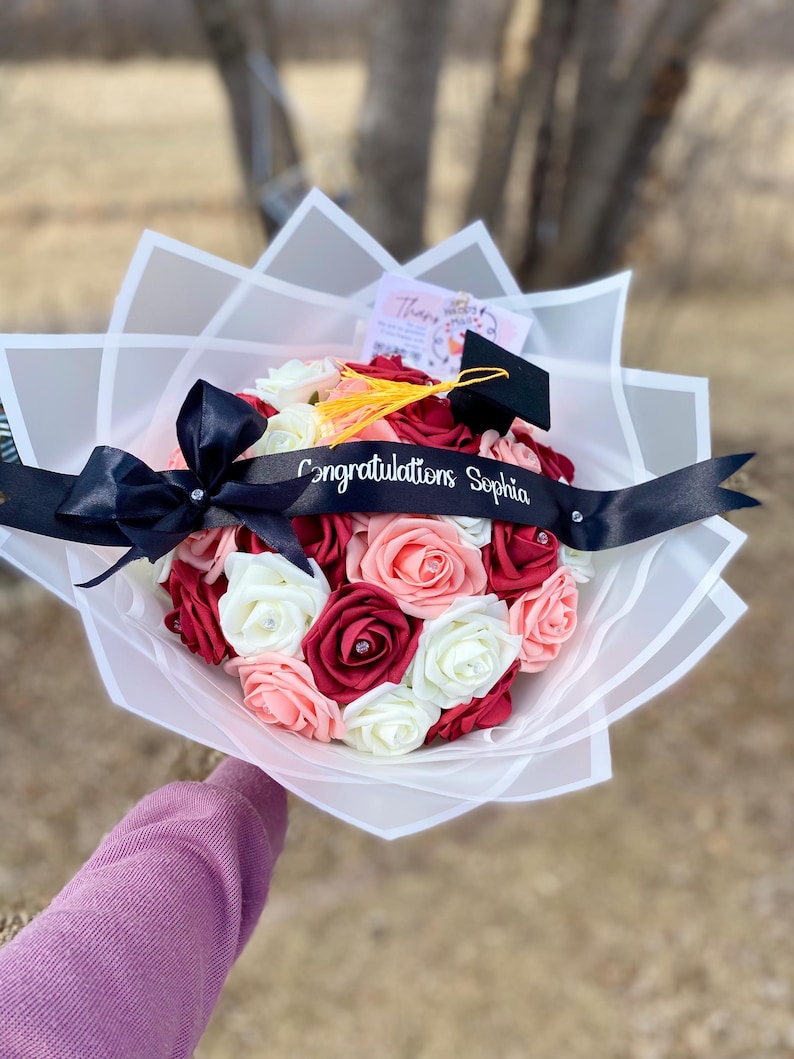 Personalize Pink Rose Graduation Flower Bouquet Graduation Ceremony ...