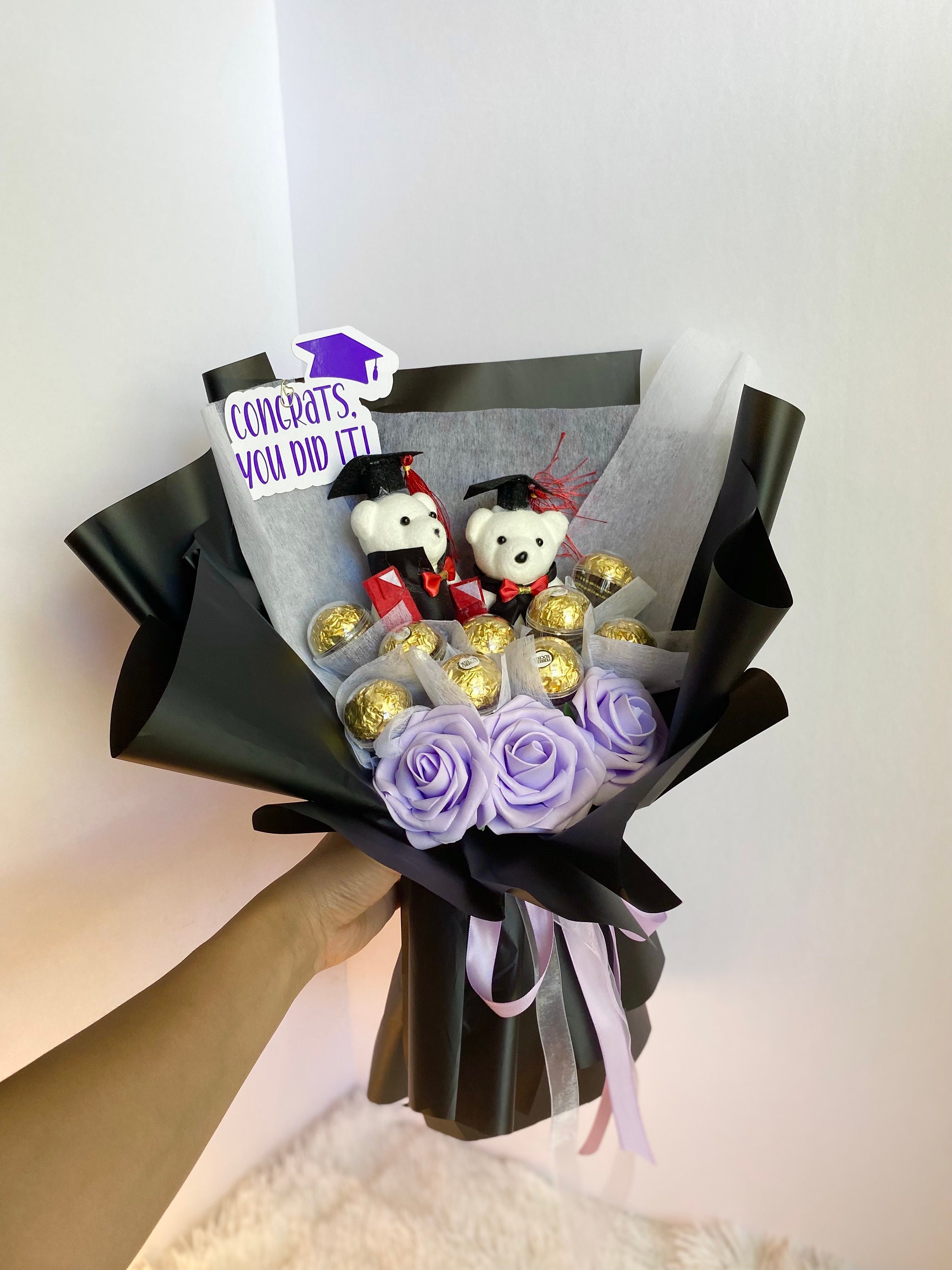 Custom Black Graduation Bear Flower Bouquet Graduation Plush - Etsy