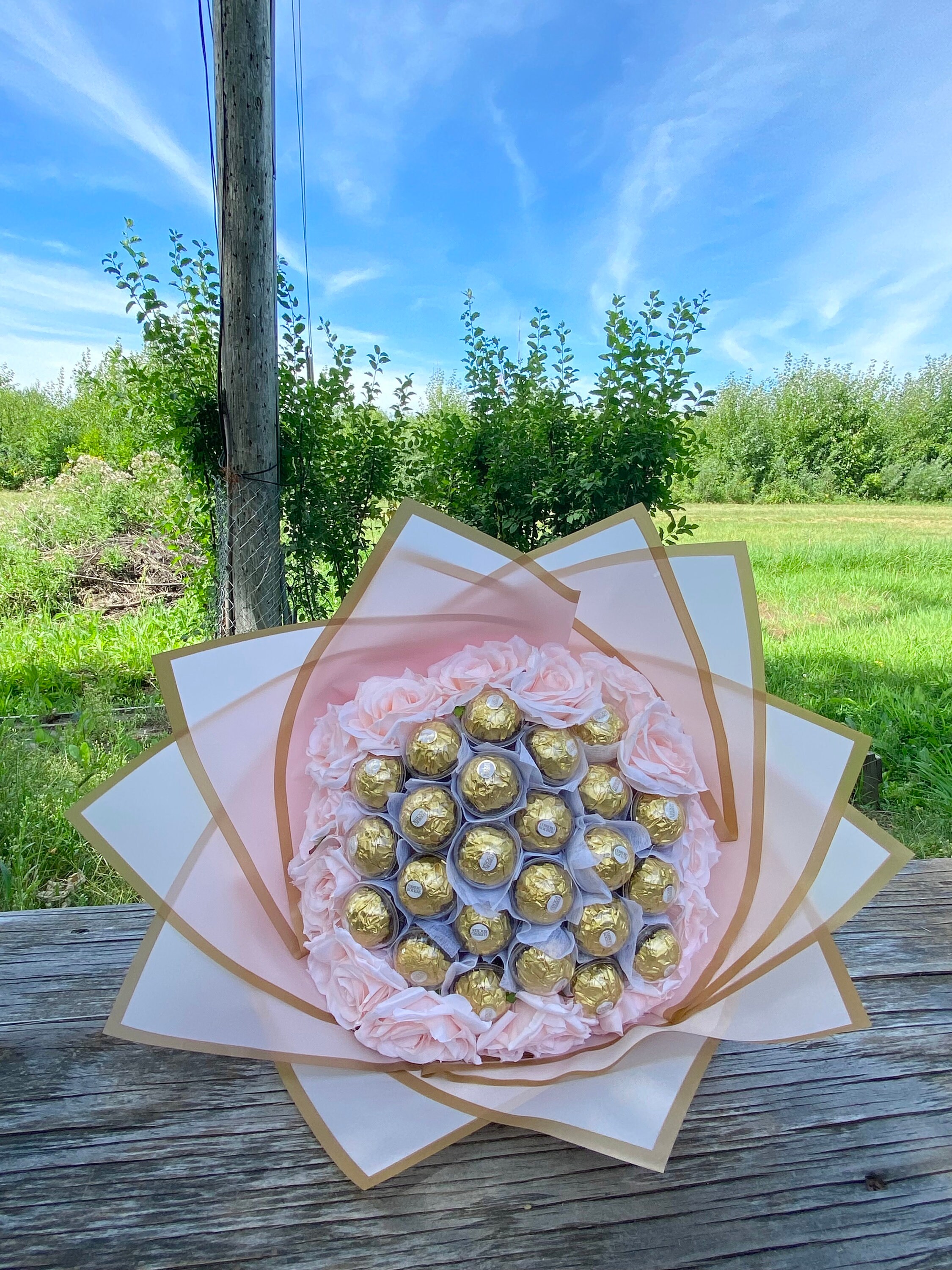Larger Ferrero Rocher Rose Bouquet Chocolate Pink Rose Gift - Etsy