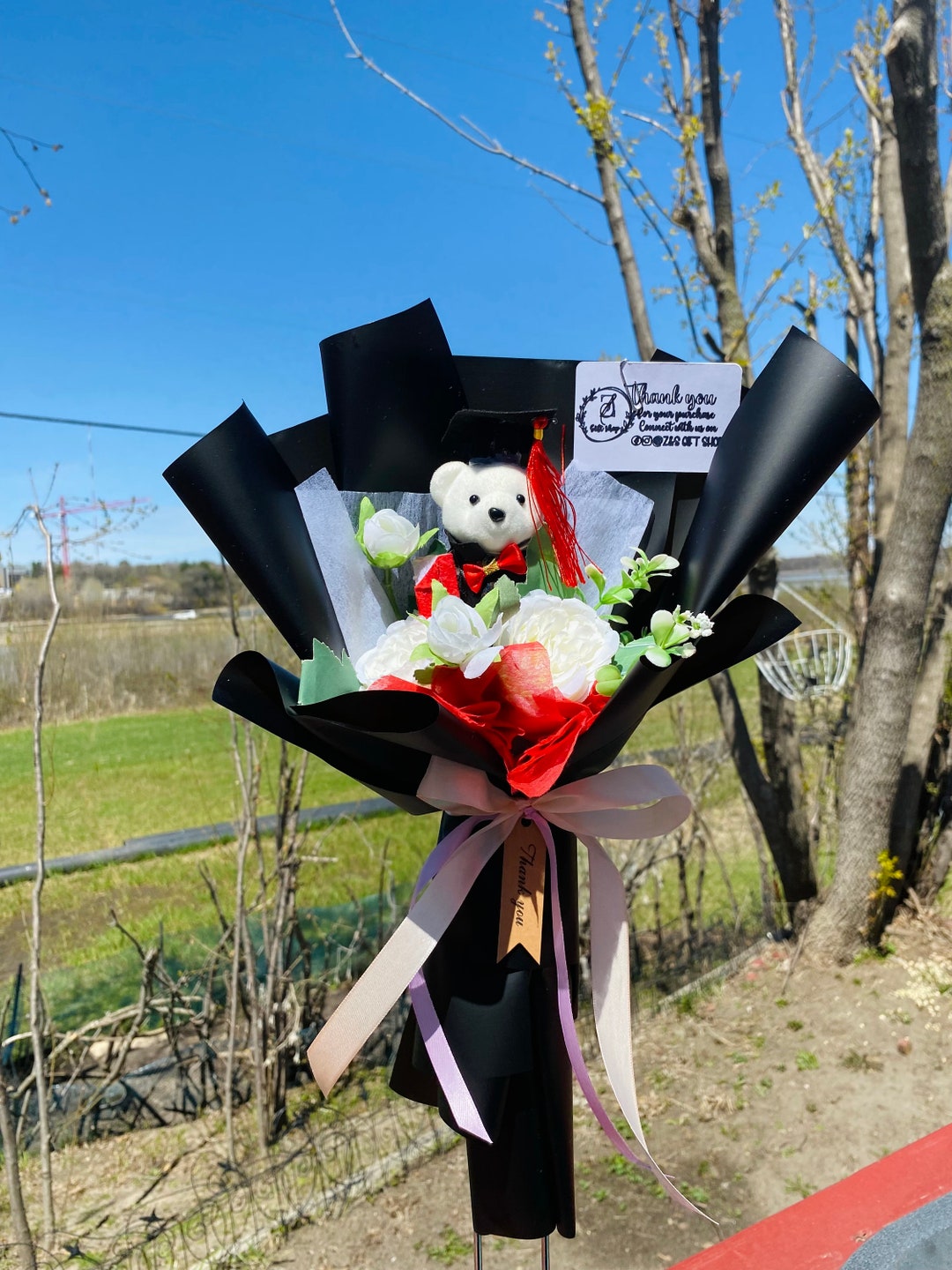 Teddy Bear Graduation Bouquet Gift Plushie Bouquet Graduation Rose Bear ...