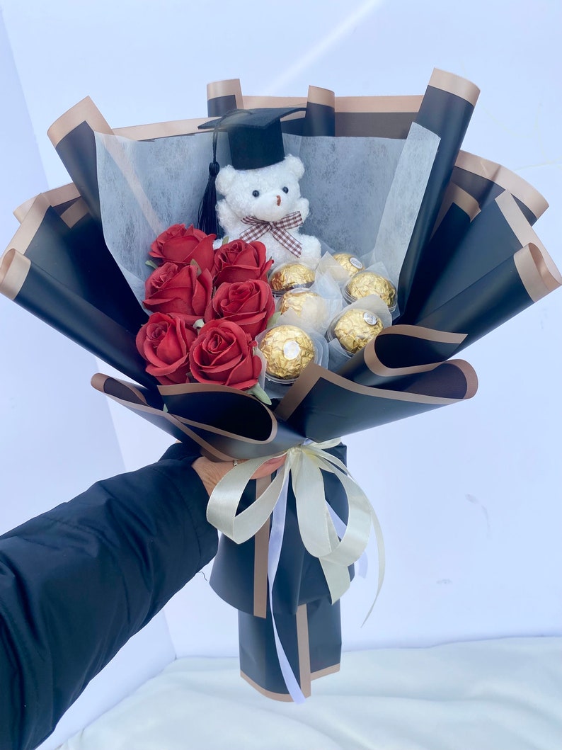 Graduation Bear Bouquet Graduation Flower Bouquet for Guy Graduation ...