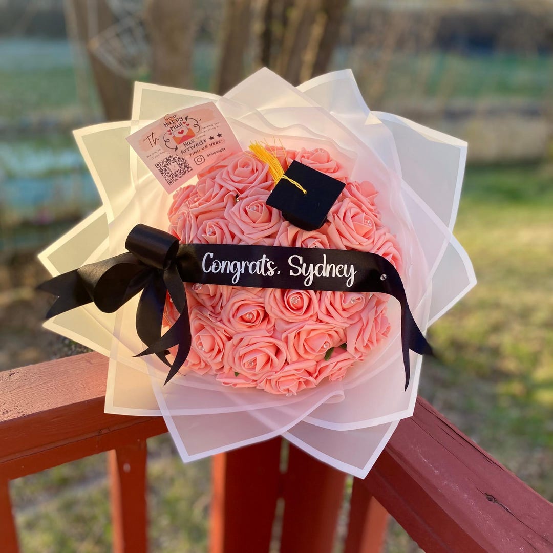 Pink Rose Graduation Flower Bouquet Eternal Rose Graduation Gift ...