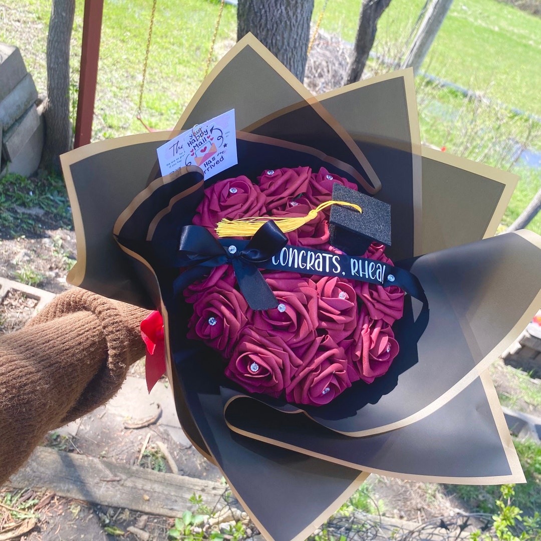 Red Rose Graduation Flower Bouquet Personalized Graduation Gift - Etsy