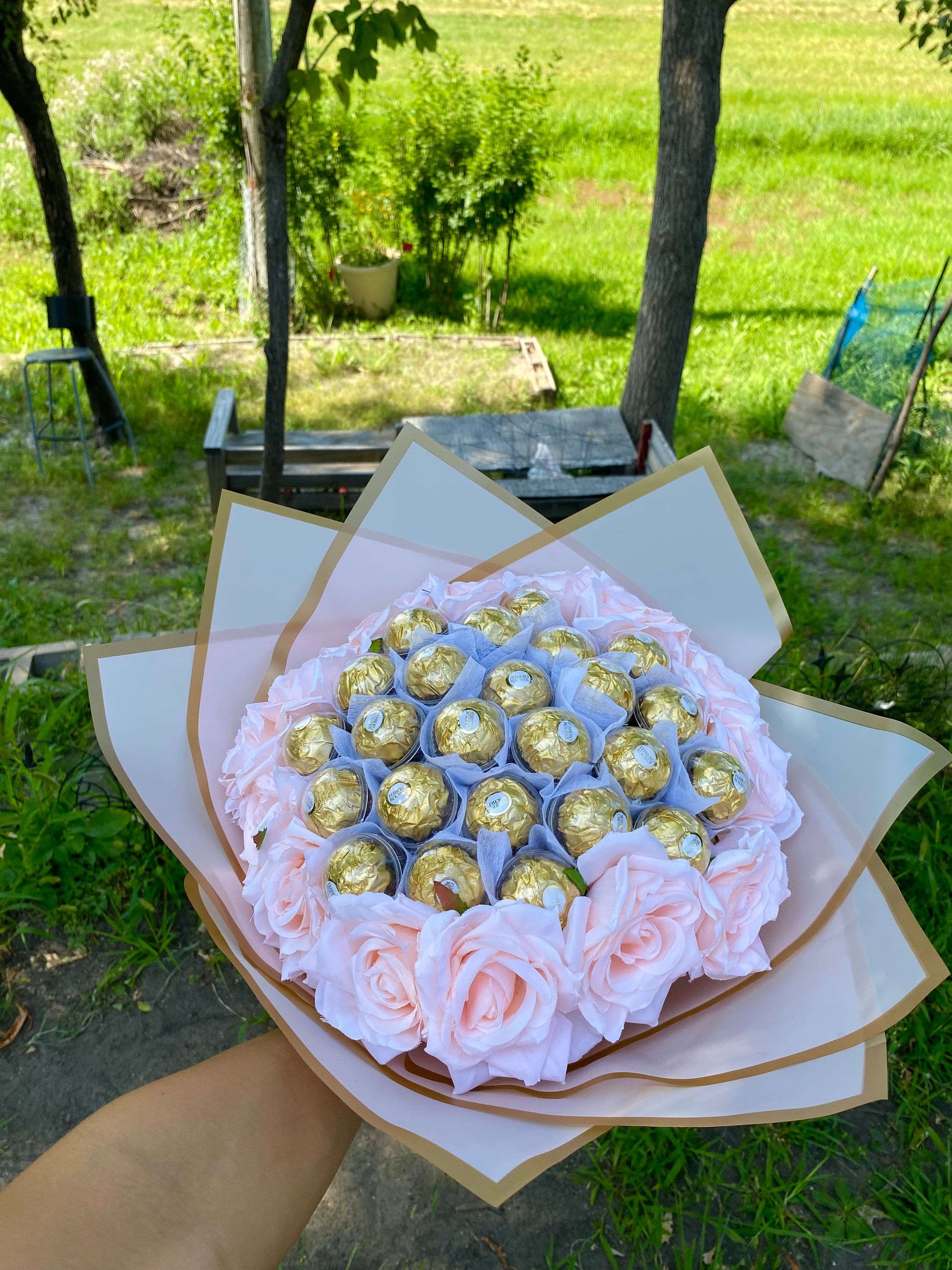 Larger Ferrero Rocher Rose Bouquet Chocolate Pink Rose Gift - Etsy