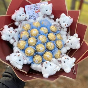 Teddy Bear With Chocolate Bouquet Valentine Bear Gift Bouquet Chocolate ...