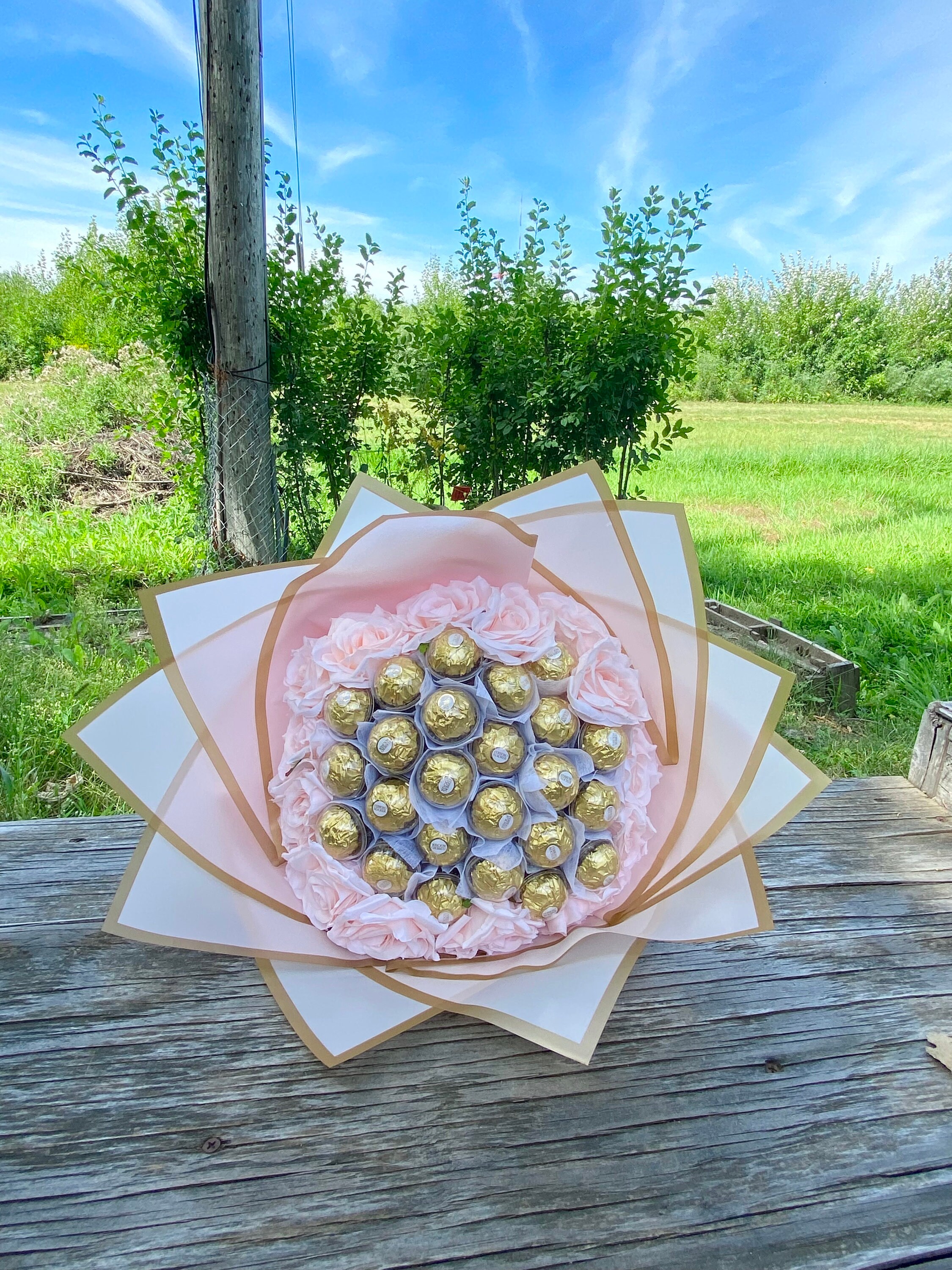 Larger Ferrero Rocher Rose Bouquet Chocolate Pink Rose Gift - Etsy