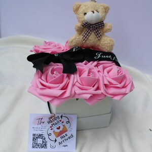 Pink Rose Box With Bear Gift Rose Eternal Rose Engagement Gift Box ...