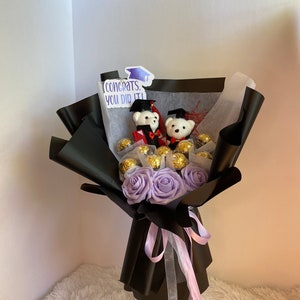 Custom Black Graduation Bear Flower Bouquet Graduation Plush Bear Gift ...