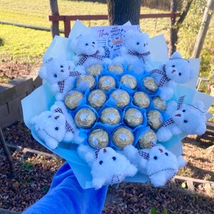 Blue Teddy Bear Chocolate Bouquet 2 Anniversary Gift Cute Handmade ...