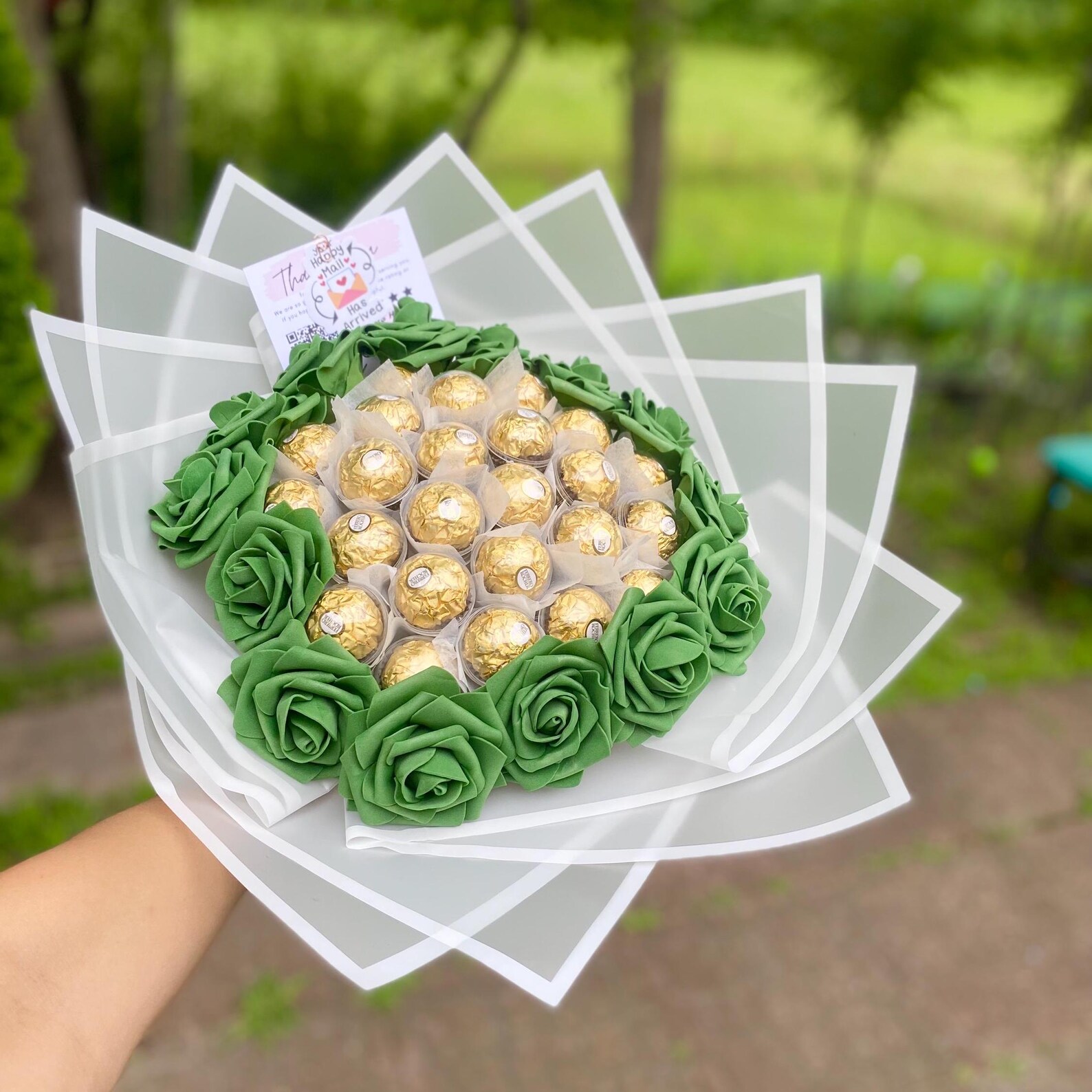 Green Rose Flower Bouquet Green Rose Chocolate Bouquet Foam Rose ...