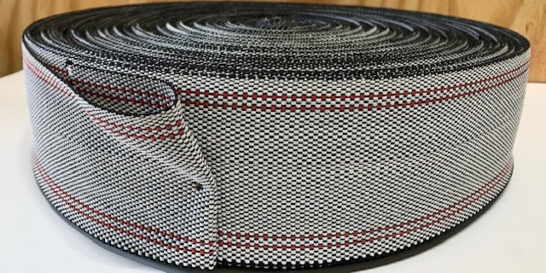 Upholstery Poly / Synthetic Webbing 3-1/2" Gray With Red Stripe Heavy ...