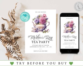 Editable Mothers Day Tea Party Invitation, Mother's Day Brunch Invite ...