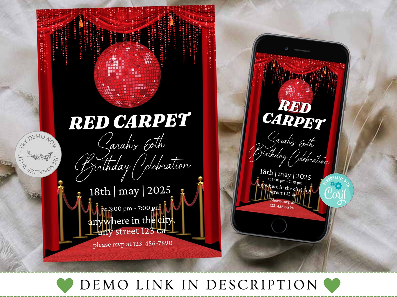 Editable Red Carpet Birthday Invitation, Hollywood Movie Party Invite ...