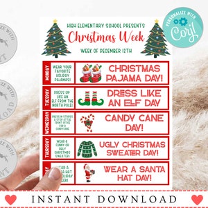 Christmas School Spirit Week Itinerary Schedule, Daily Weekly Calendar ...