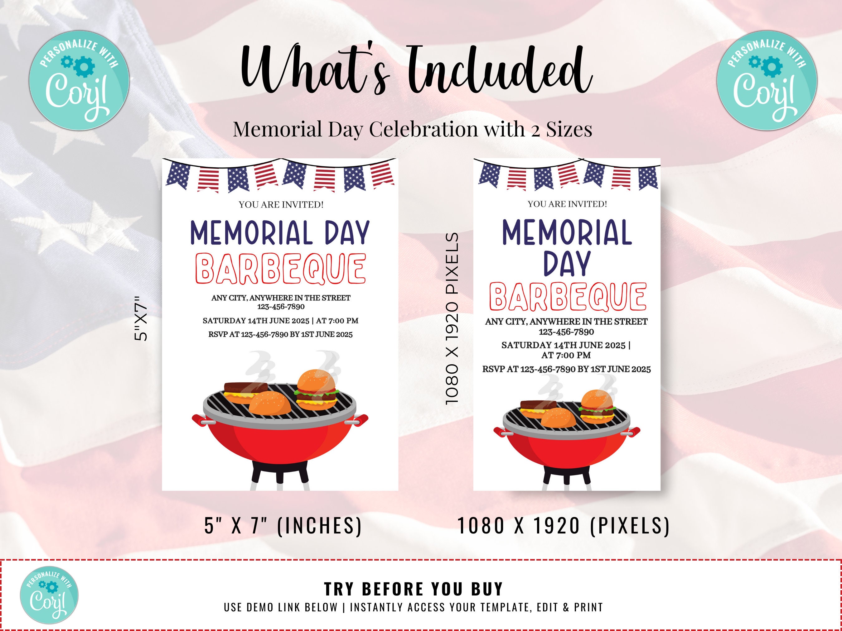 Printable Memorial Day BBQ Invitation, Memorial Day Invitation Template ...