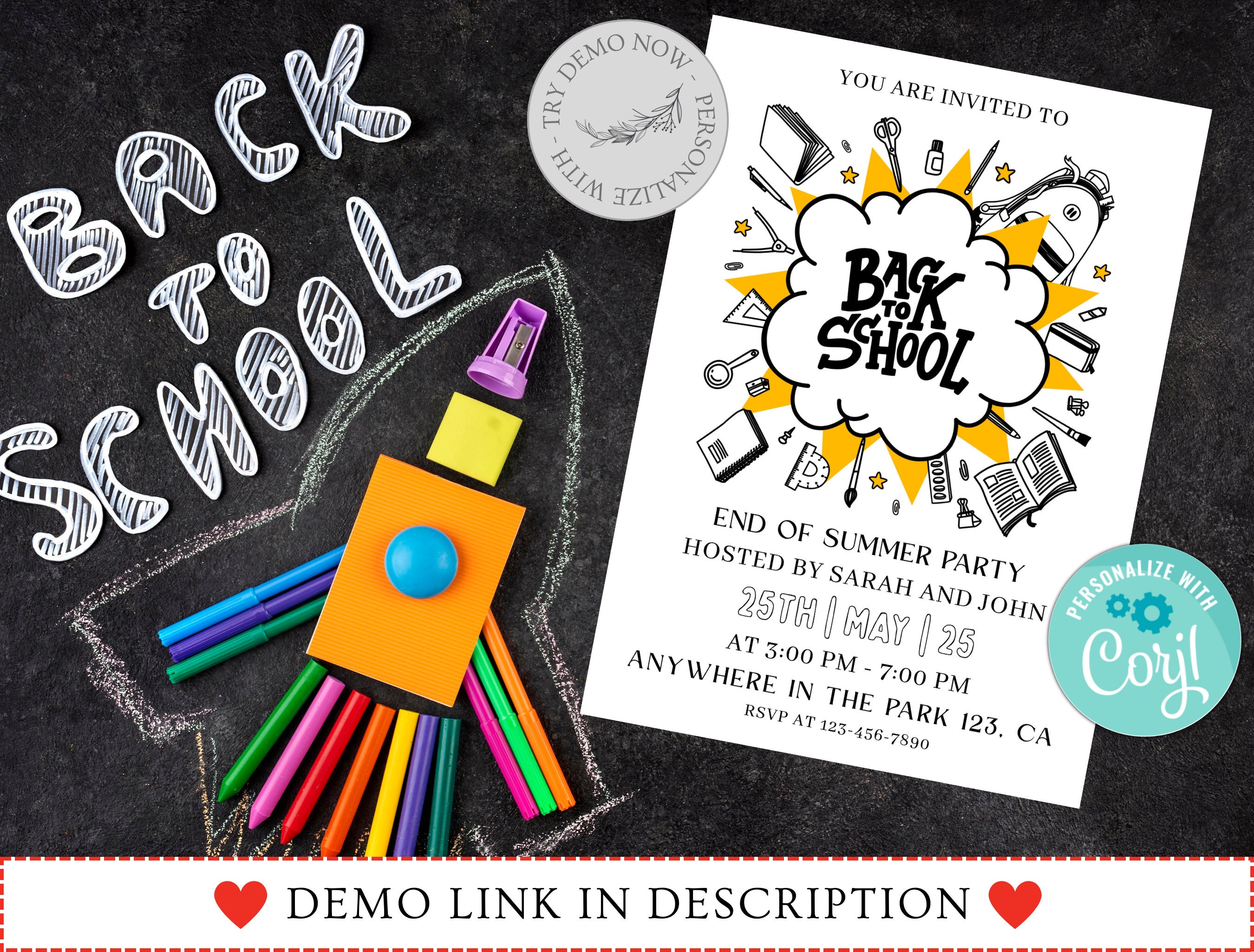 EDITABLE Back to School Party Invitation, End of Summer Party ...