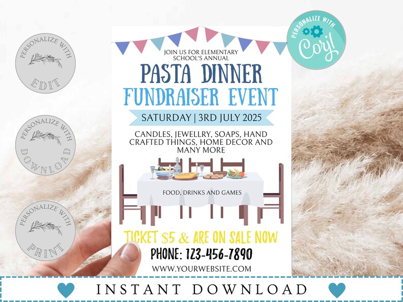 EDITABLE Pasta Dinner Fundraiser Flyer Template, EDITABLE Spaghetti ...